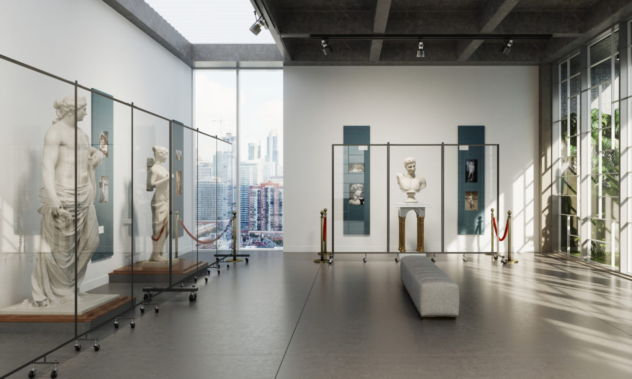 Clear Barriers for Museum Displays - Screenflex Portable Room Dividers